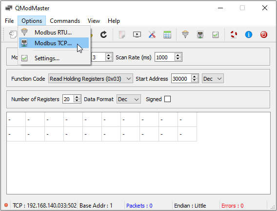 Troubleshooting Modbus by testing with QModMaster