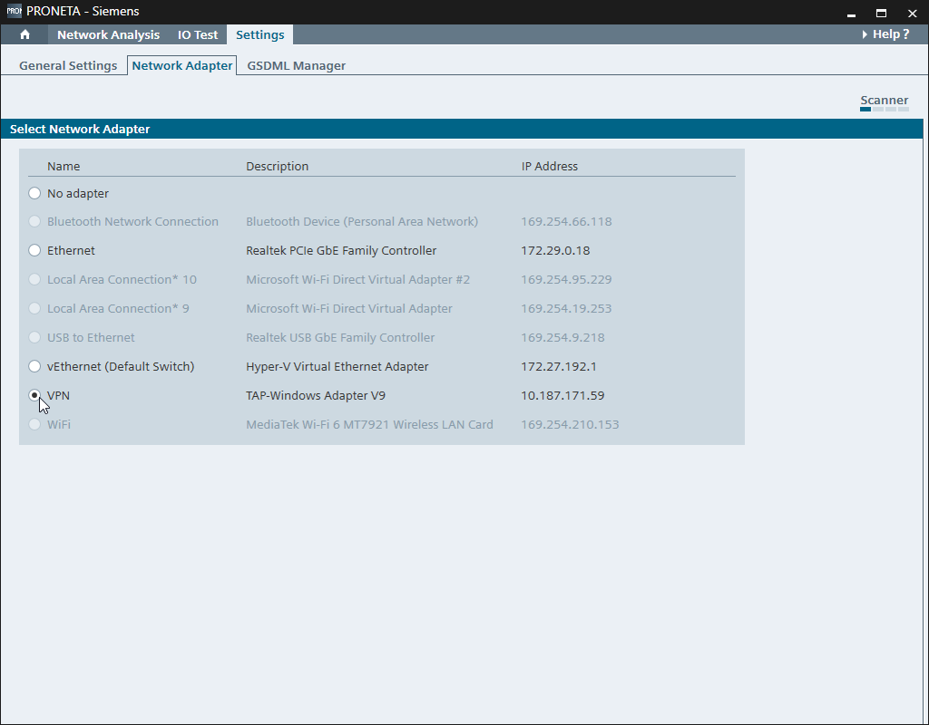 Find PROFINET devices and assign IP settings over VPN